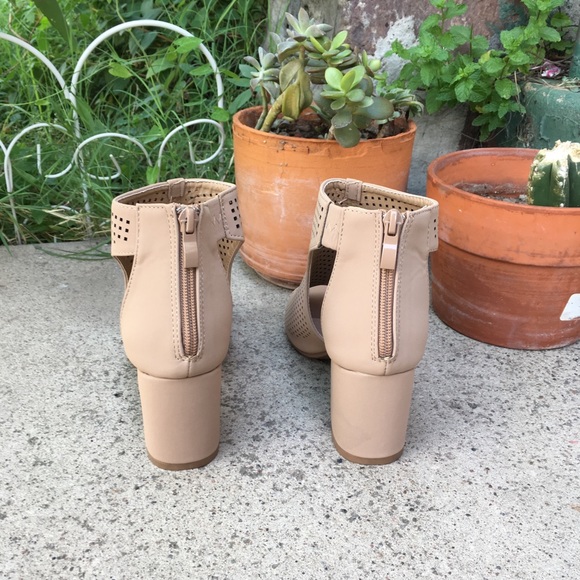 Shoes | Tan Cutout Peep Toe Perforated Booties | Poshmark